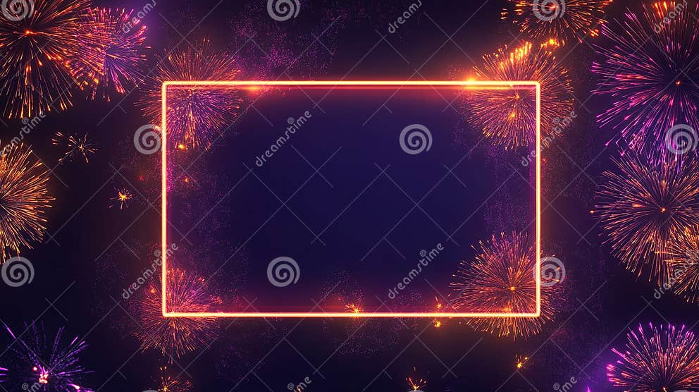 A Glowing Rectangular Frame with Intricate Firework Patterns for Stock ...