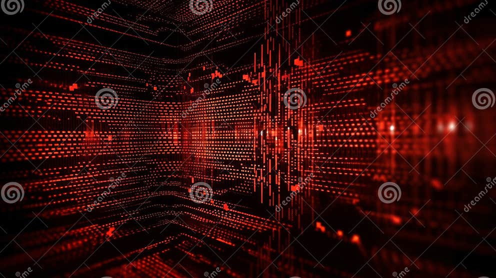 Glowing Red Abstract Binary Code Elements on a Dark Screen Generative AI Stock Illustration ...