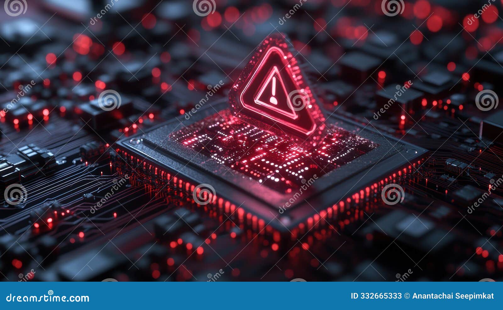 A Glowing Red Alert Symbol Displayed On A High-tech Circuit Board, Representing System Warnings ...