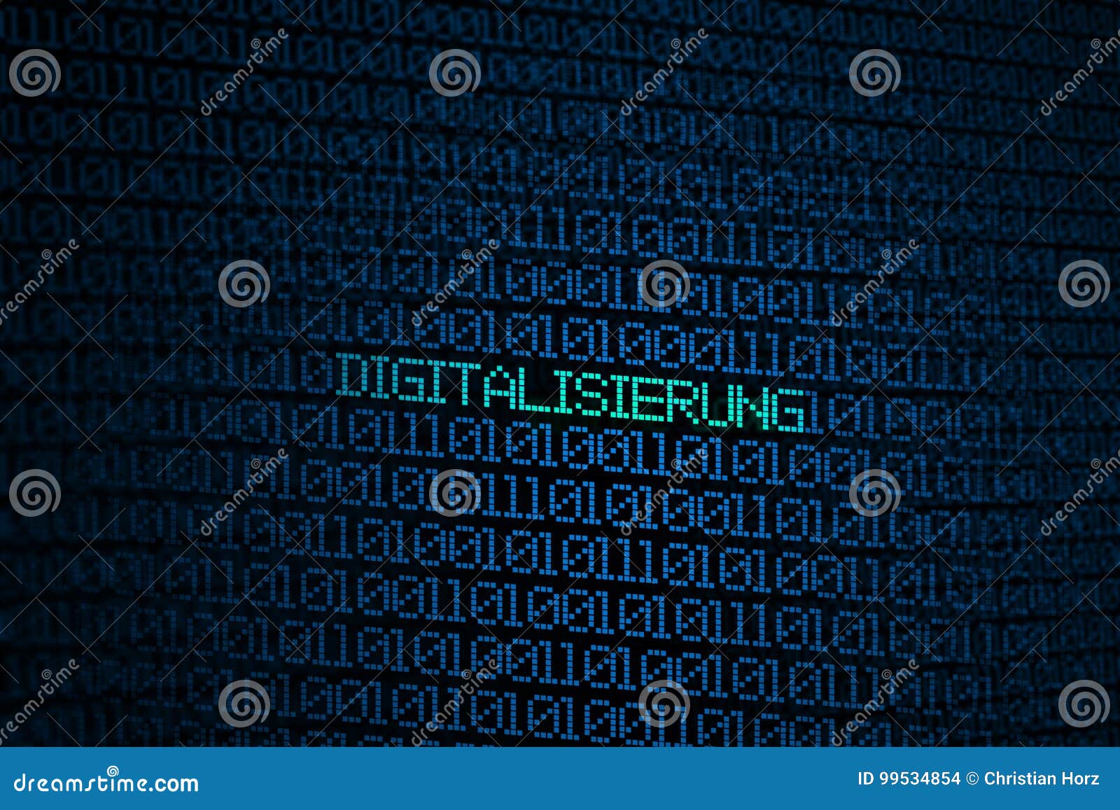 Glowing Red Binary Code on Screen with Word DIGITALISIERUNG German for ... Glowing Red Binary Code on Screen with Word DIGITALISIERUNG German for ...