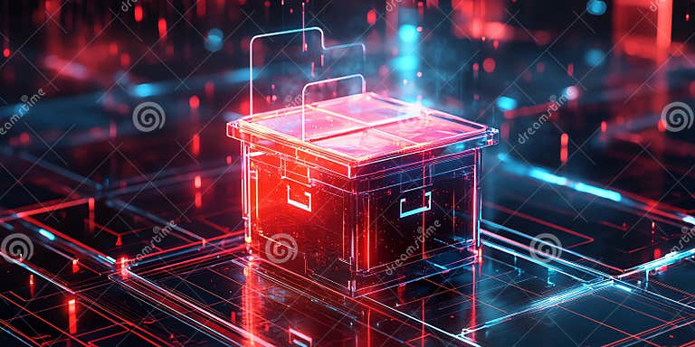 A Glowing Red and Blue Digital Box with Glowing Lines in the Background ...