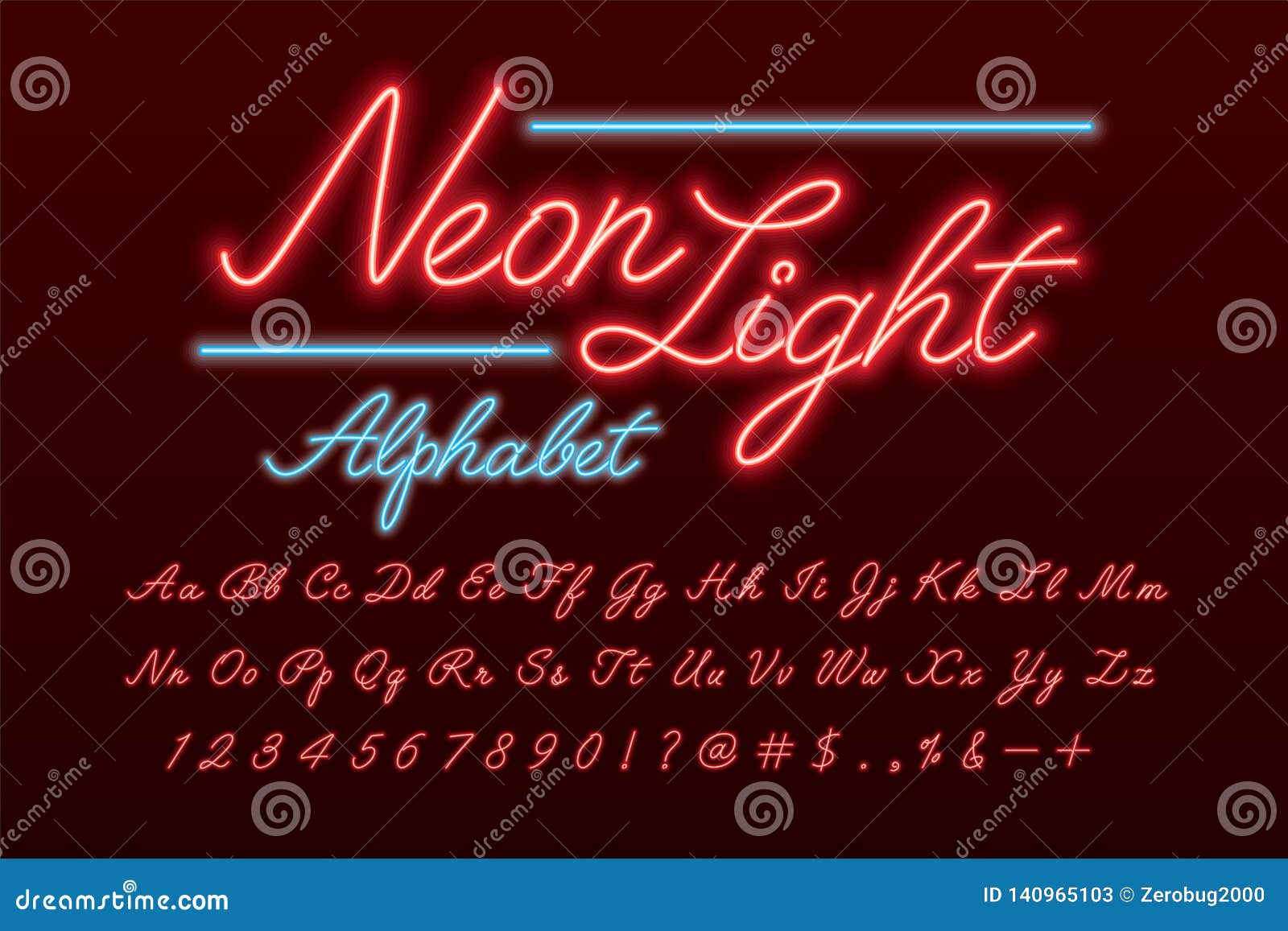 Neon light script font stock vector. Illustration of lowercase - 140965103