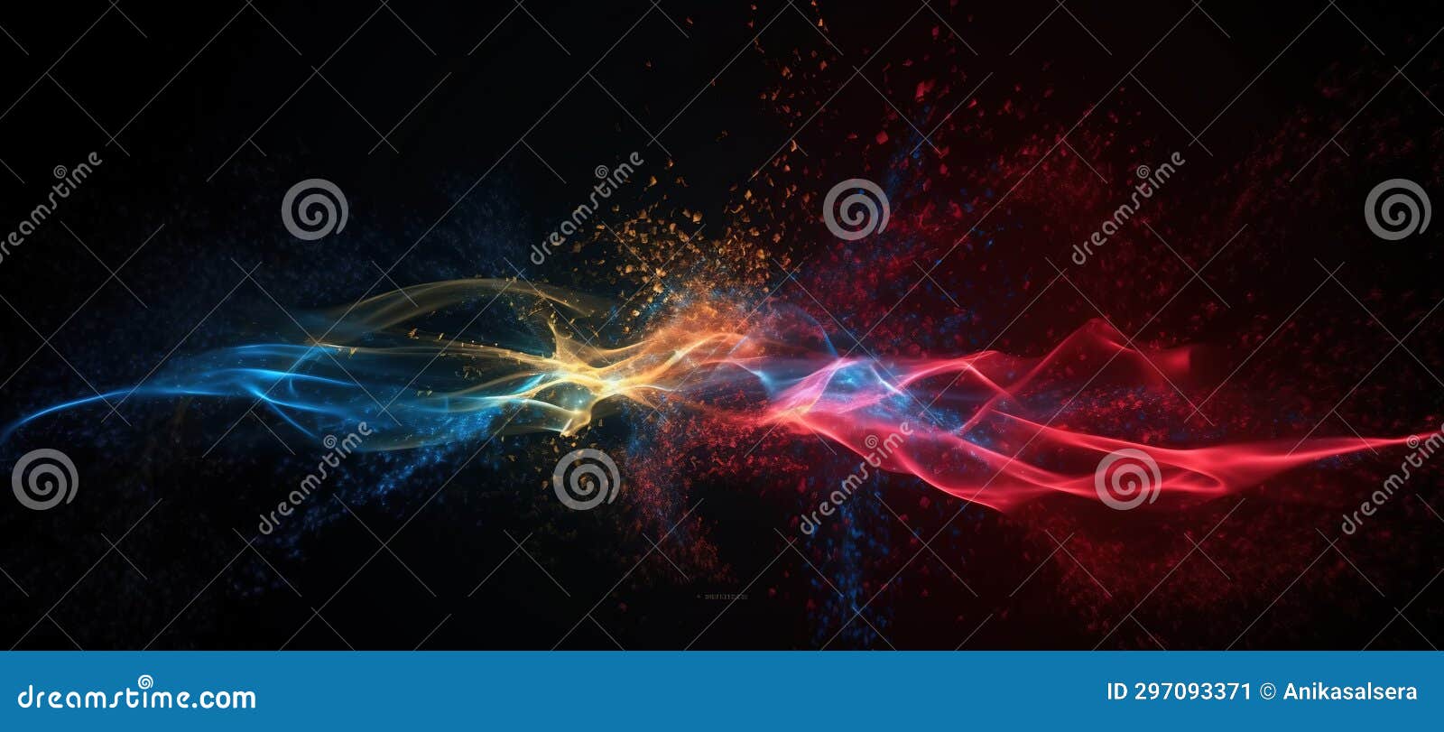 Glowing Red and Blue Particles of Light and Matter Colliding and ...