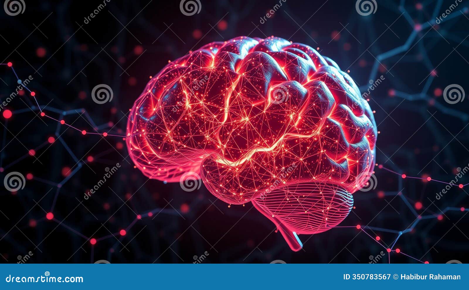 A Glowing Red Brain with a Network of Connections Stock Illustration ...