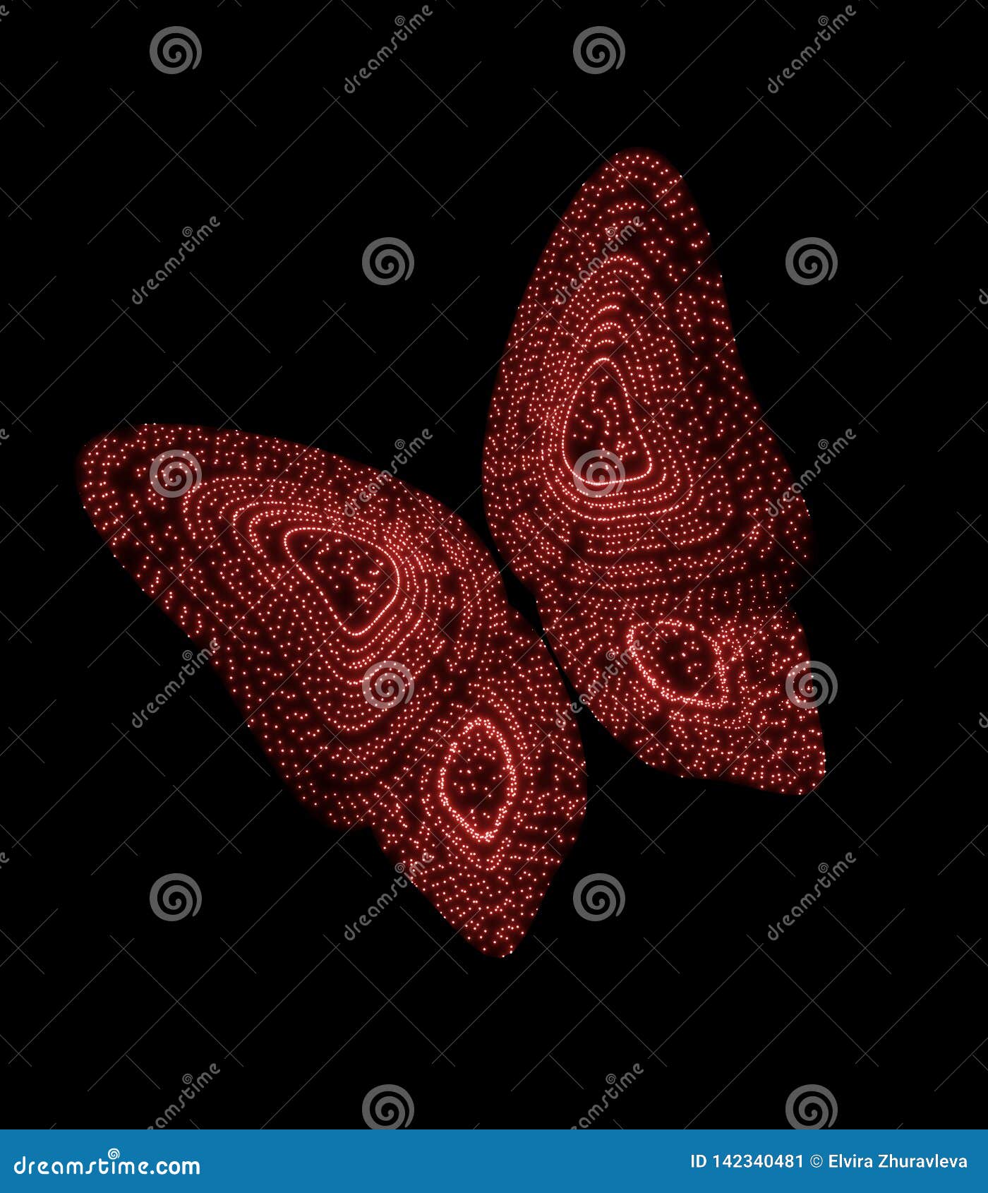 Glowing Red Butterfly on Black Background 3D Illustration Stock ...