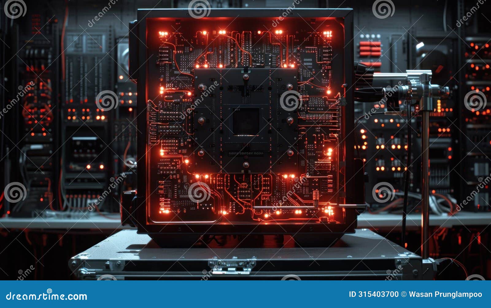 A Glowing Red Circuit Board in a Dark Room Stock Photo - Image of dark ...