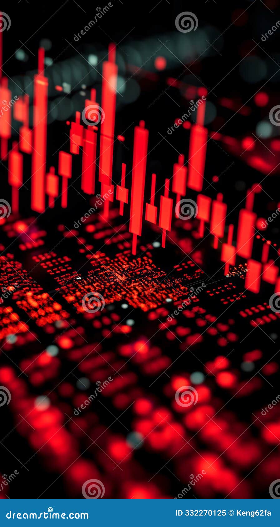 A Glowing Red Circuit Board with a Declining Stock Market Graph ...