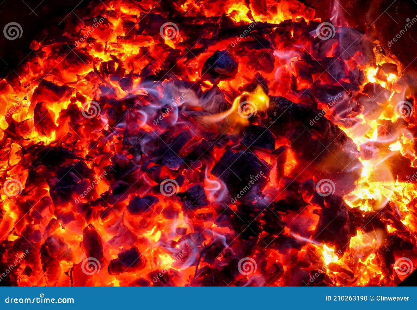 Glowing Red Coals of Fire stock photo. Image of flames - 210263190