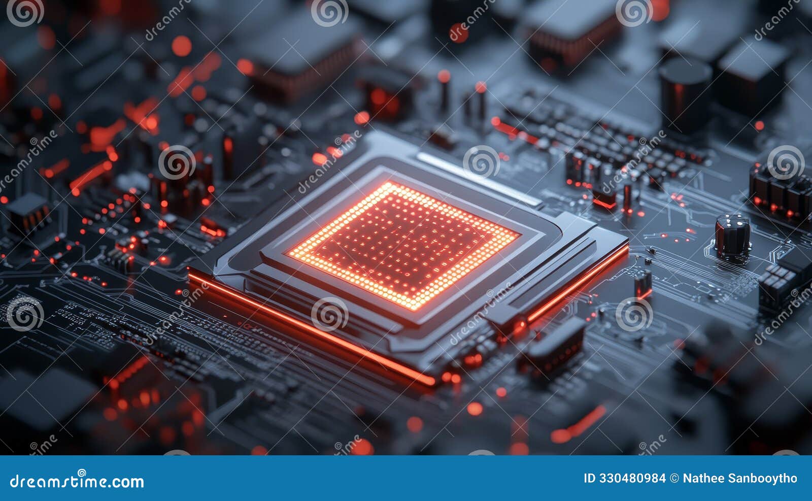 Glowing Red CPU on Advanced Motherboard Circuit Stock Illustration ...