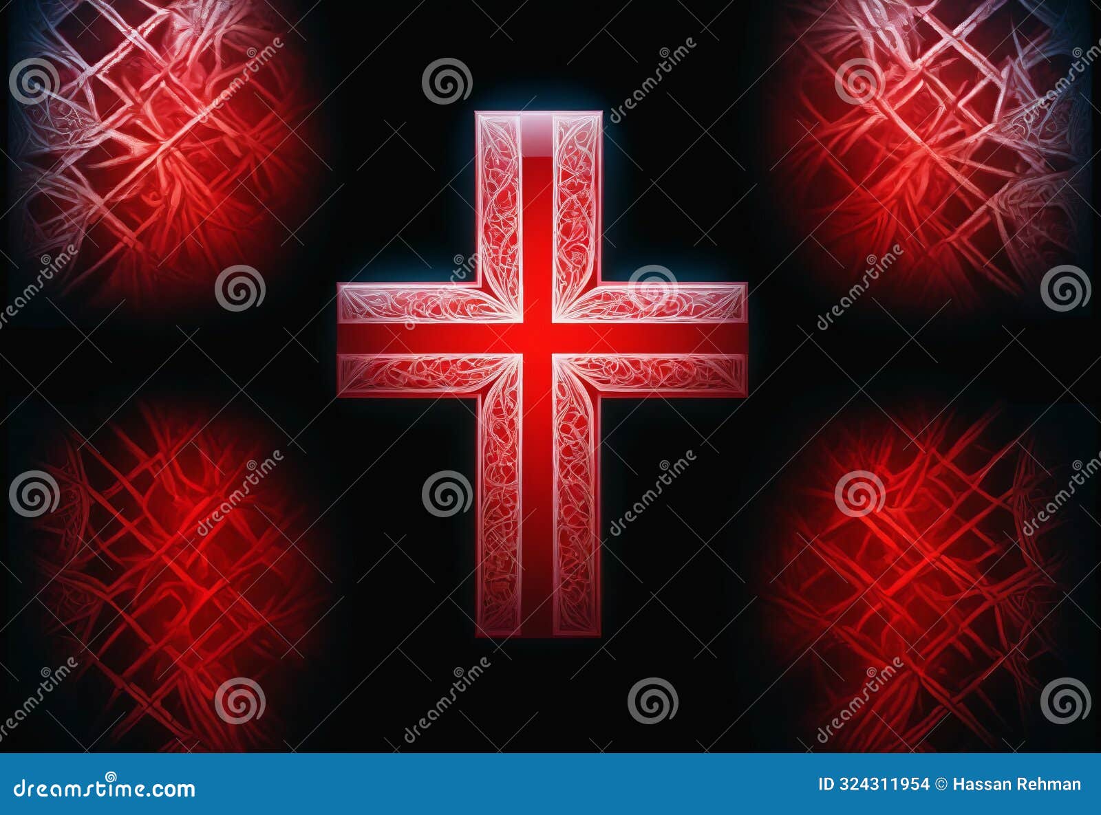 Glowing Red Cross with Intricate Patterns Stock Illustration ...