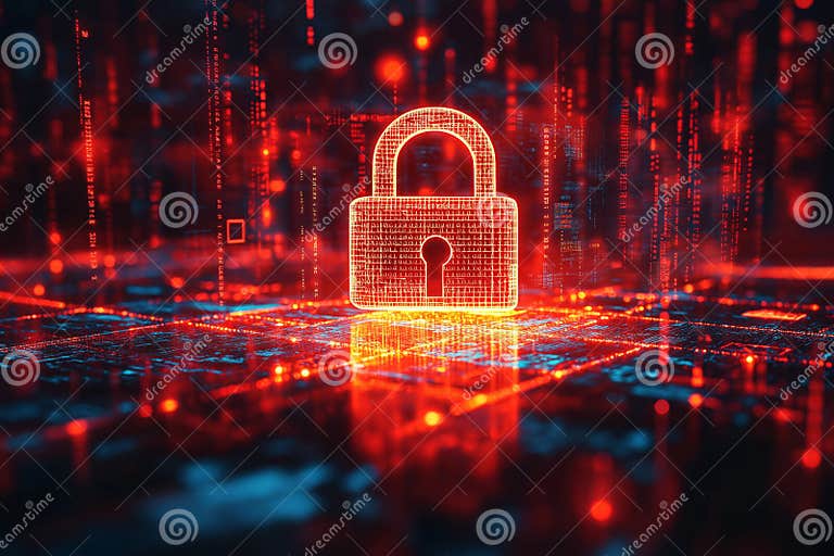A Glowing Red Digital Lock Symbolizing Cybersecurity, Data Protection ...