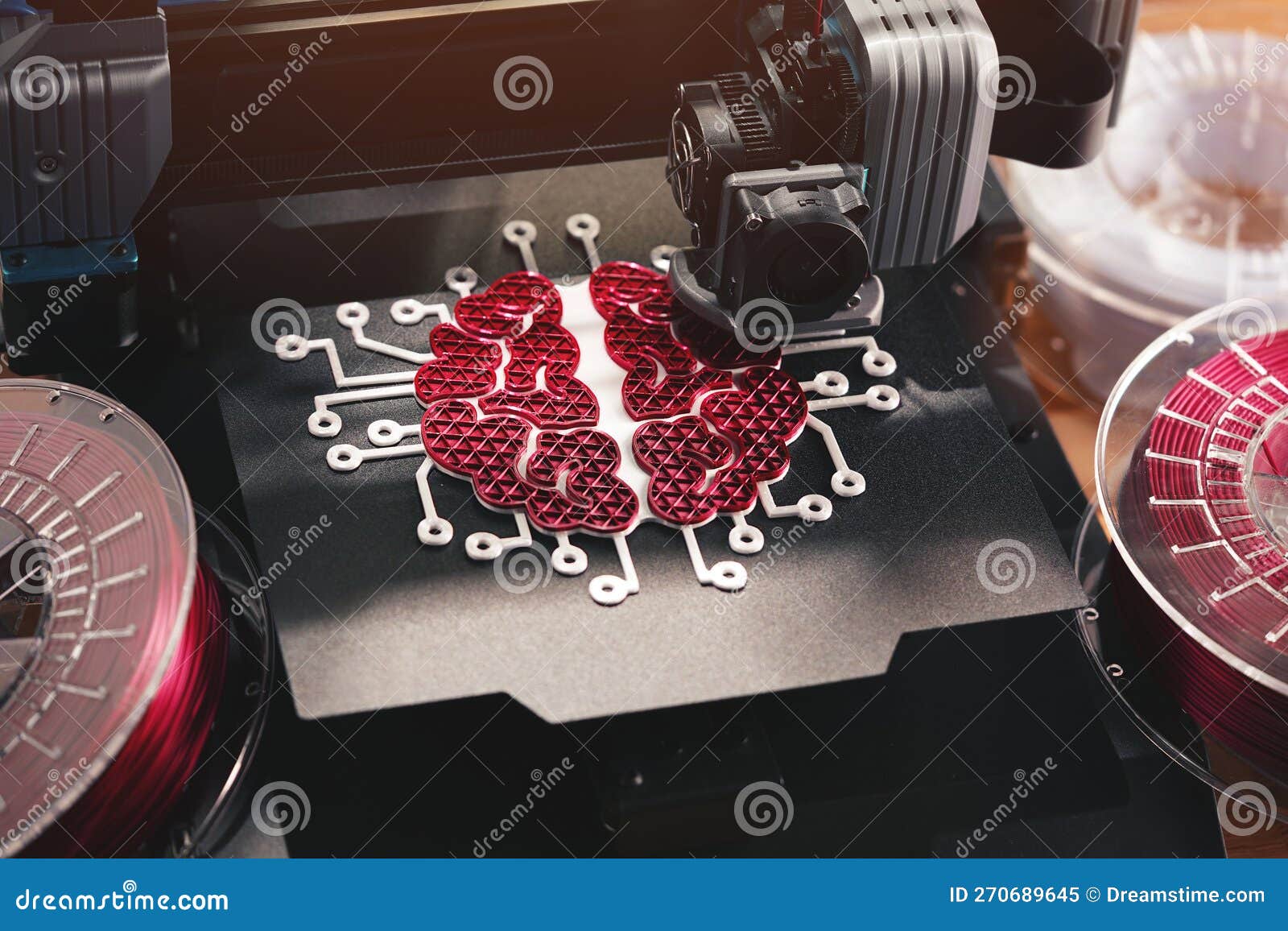 Glowing Red Electrified Brain Sculpture is Made by a 3d Printer in Warm ...