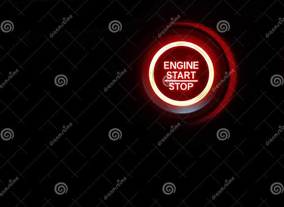 Glowing Red Engine Start Stop Light and Black Background Stock Image ...