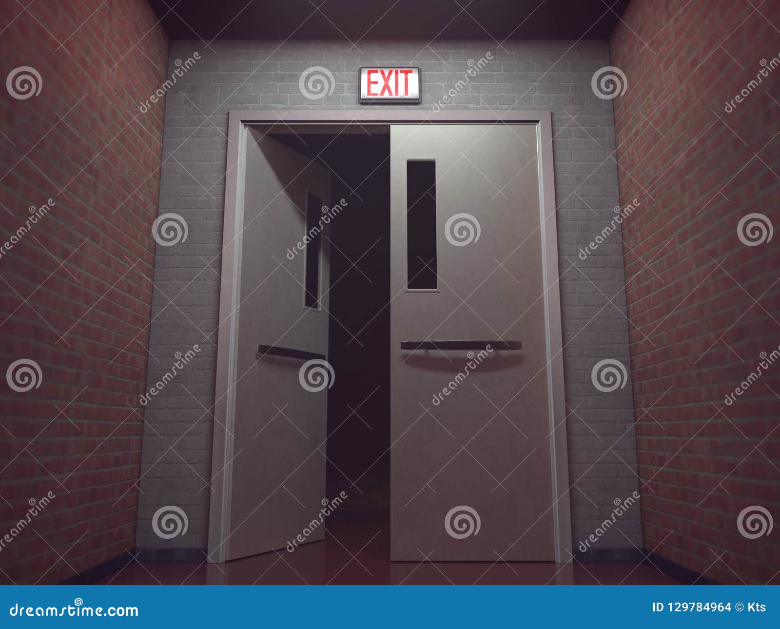 Glowing Red Exit Sign stock photo. Image of installation - 129784964