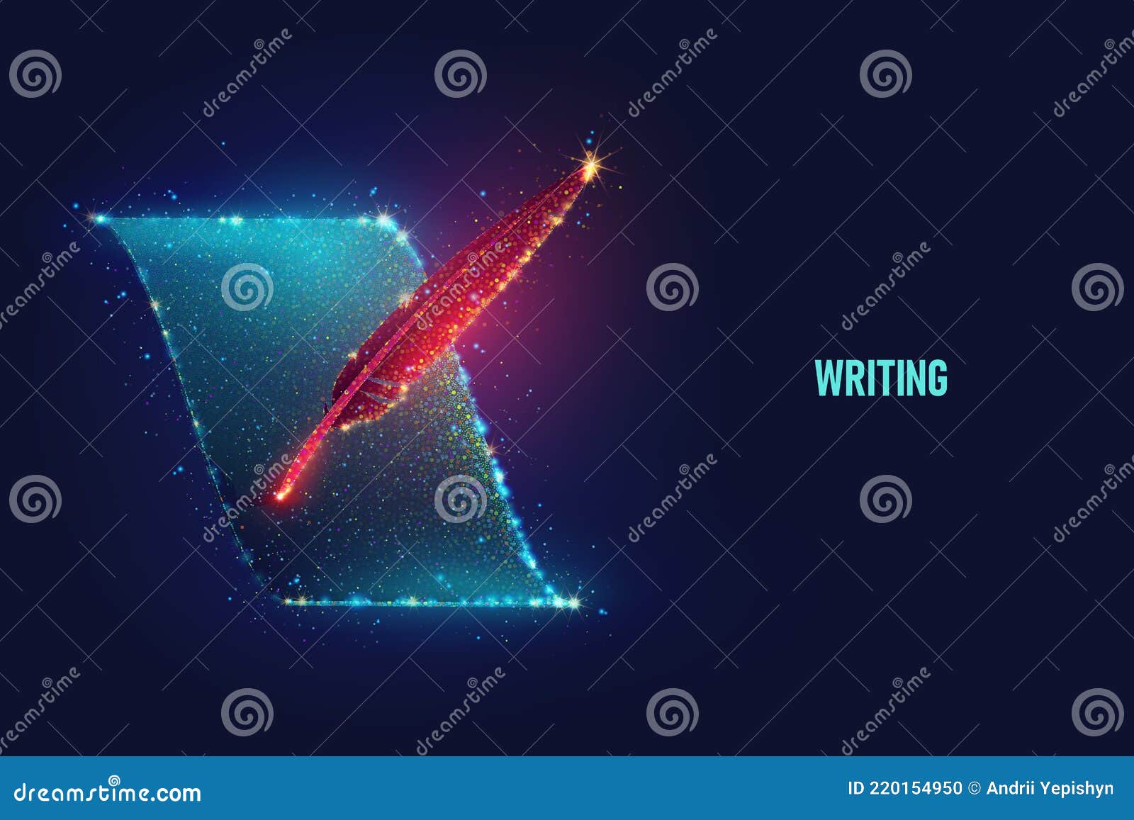 Glowing Red Feather Write On Blue Sheet Of Paper Vector Illustration ...