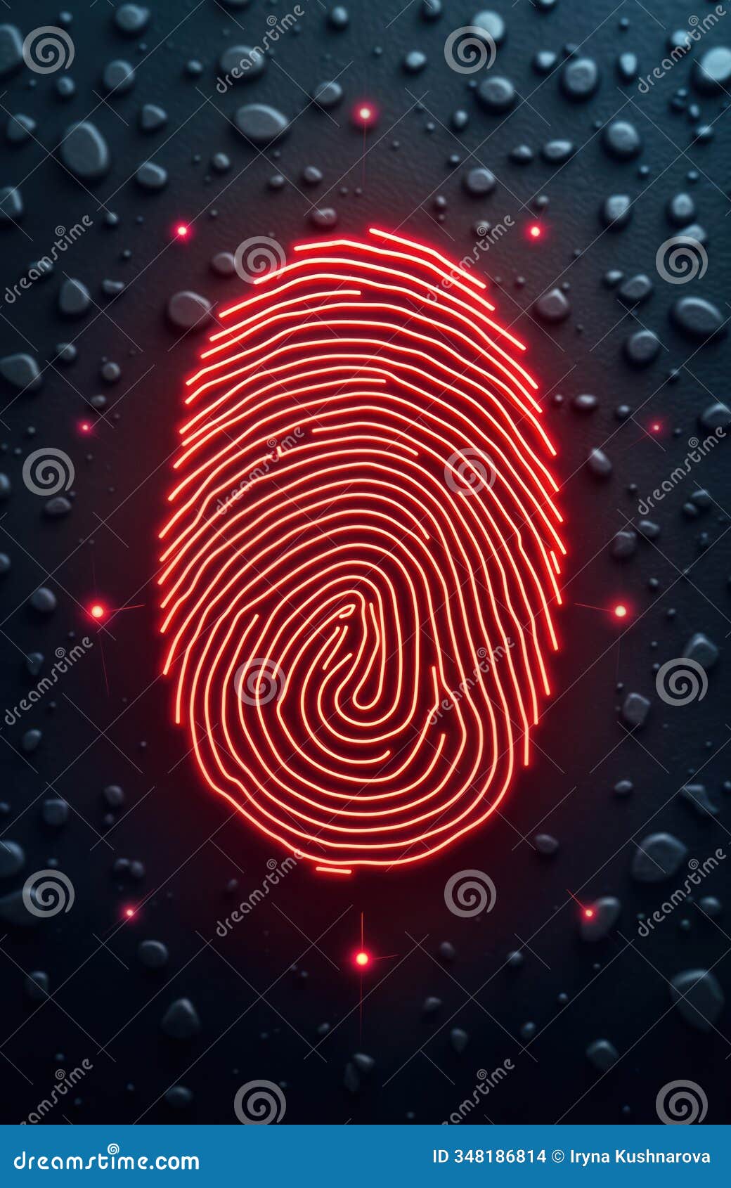 Glowing Red Fingerprint Design on Dark Background. Biometric Security ...