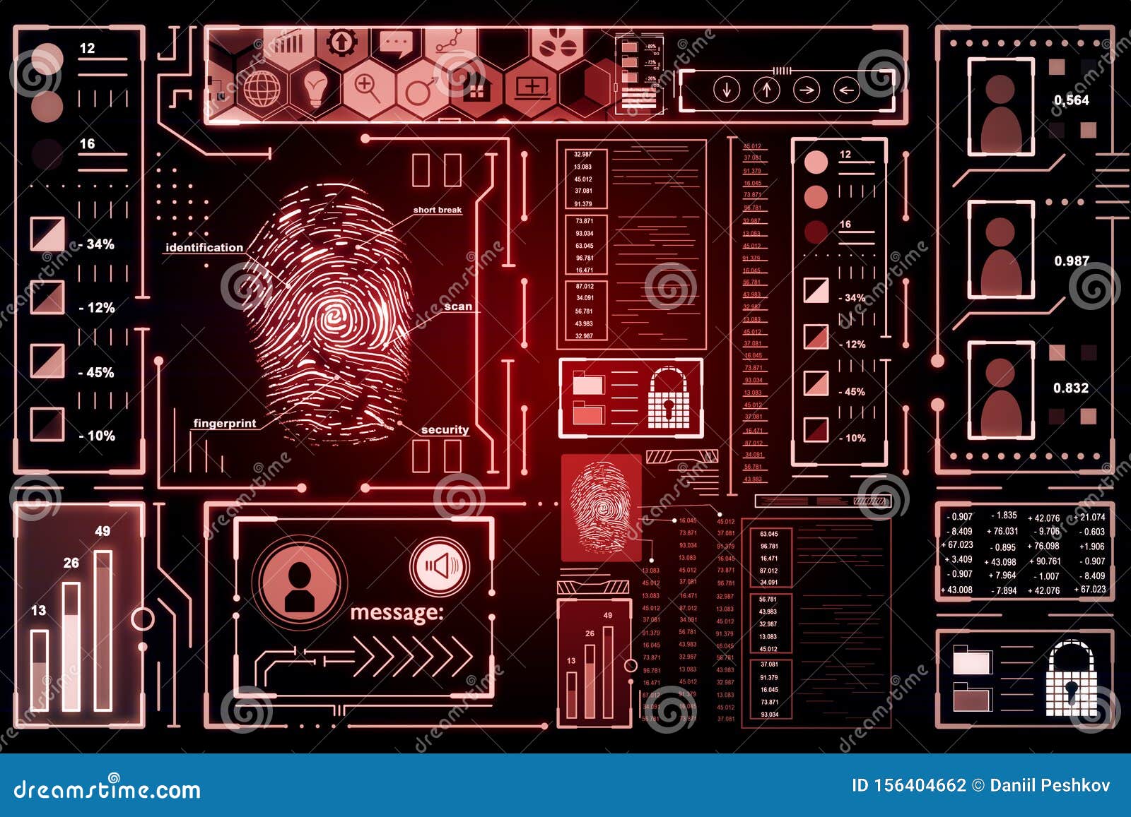 Glowing Red Fingerprint Interface Stock Illustration - Illustration of ...