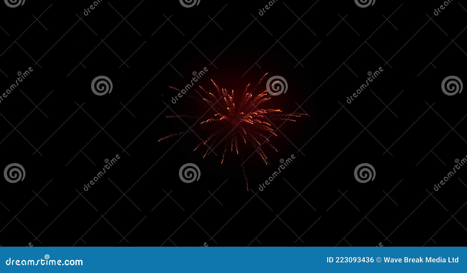 Glowing Red Firework Exploding On Black Background With Defocussed Blue ...