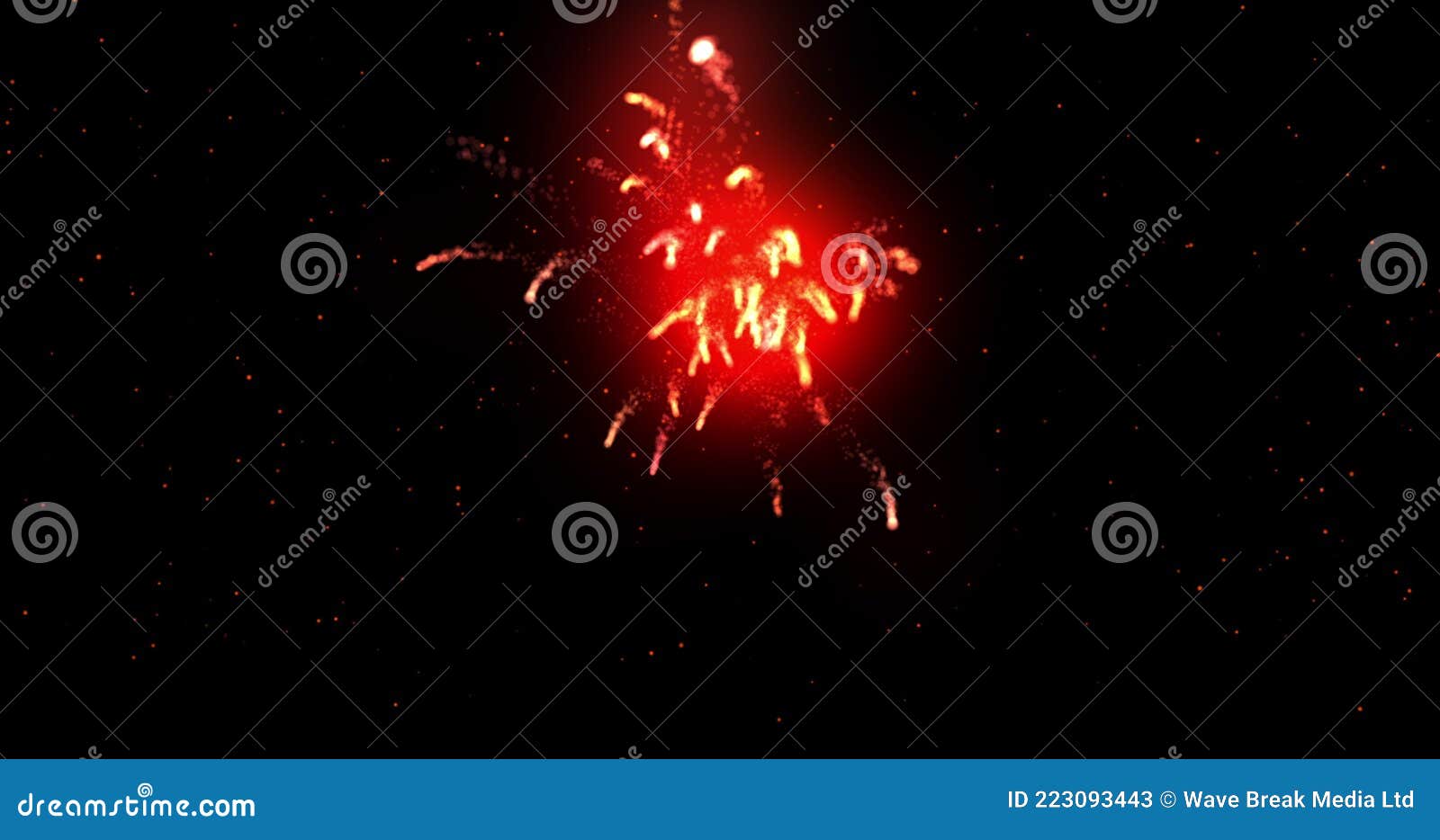 Glowing Red Firework Exploding On Black Background With Defocussed Blue ...