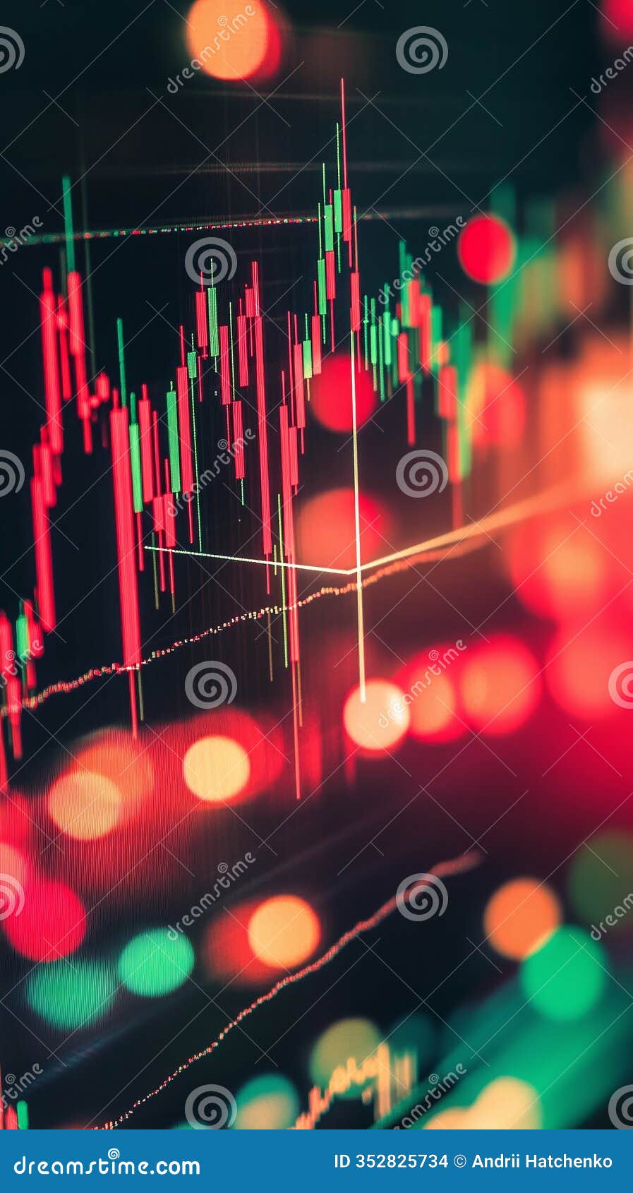 Red And Green Candlestick Chart With Marked High And Low Positions And ...