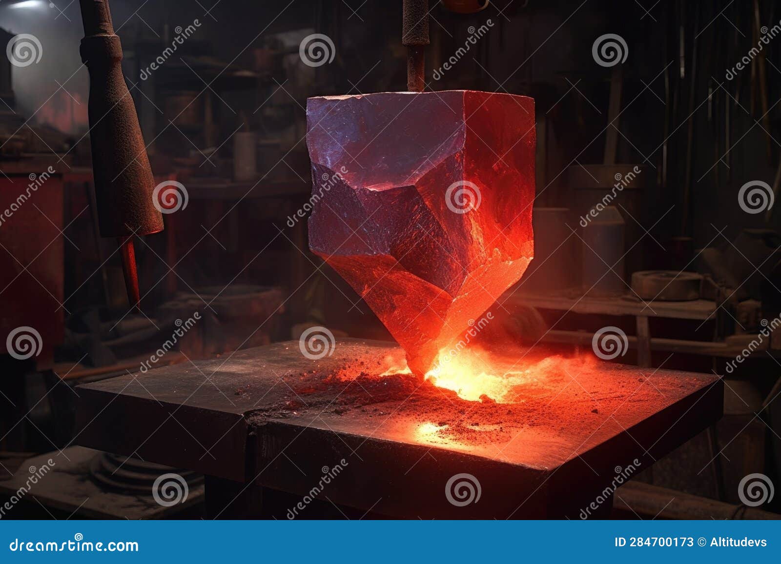 Glowing Red-hot Metal Being Shaped on an Anvil Stock Illustration ...