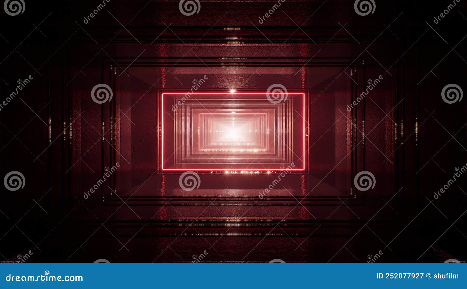 Glowing Red Light Rectangle Metal Tunnel Loop Stock Video - Video of ...