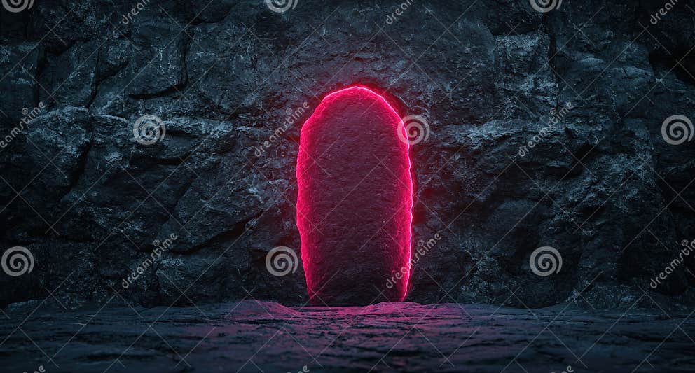 Glowing Red Monolith in Dark Cave Stock Illustration - Illustration of ...