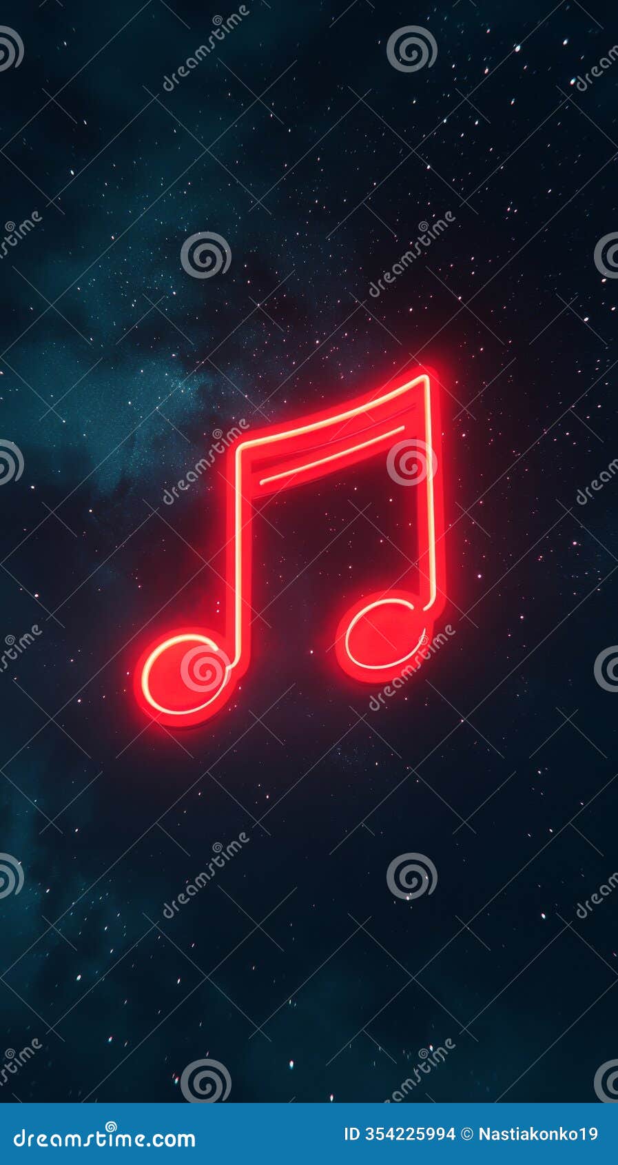 Glowing Red Neon Music Note Against Starry Night Sky Stock Photo ...