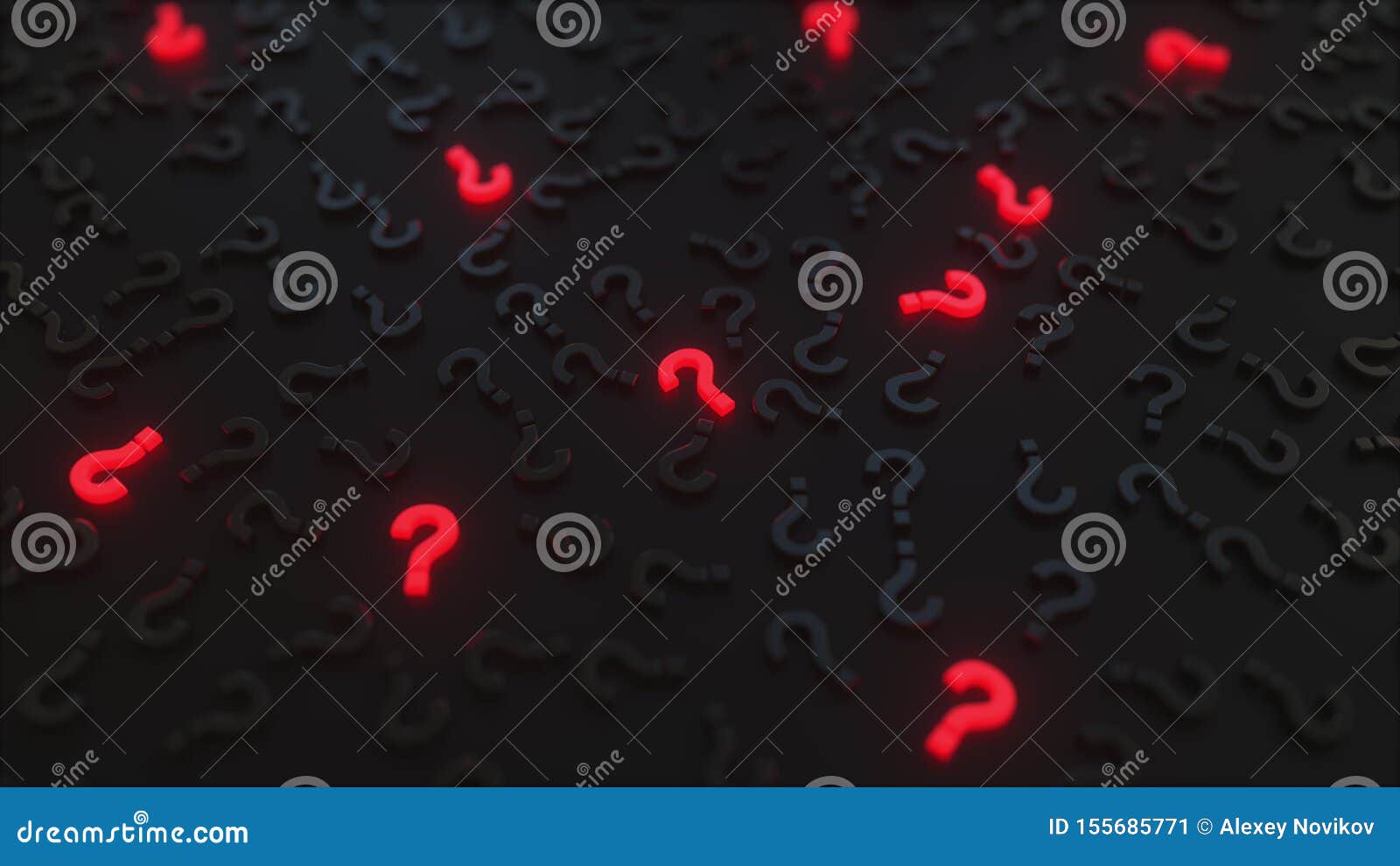 Glowing Red Question Marks among Black Ones. Conceptual 3D Rendering ...