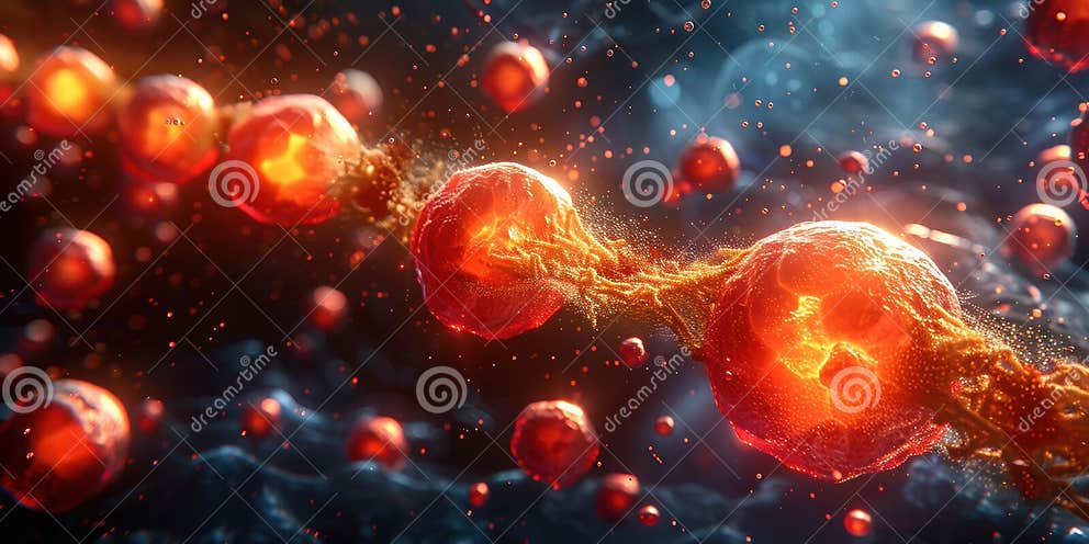 Glowing Red Spheres Connected by a Chain in Space. Created by ...