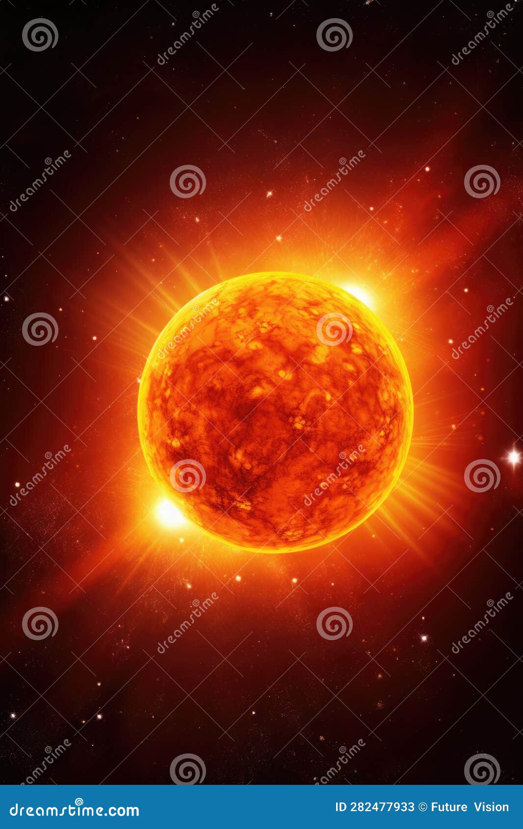 Glowing Red Sun with Light Trails and Stars in Space, Created Using ...