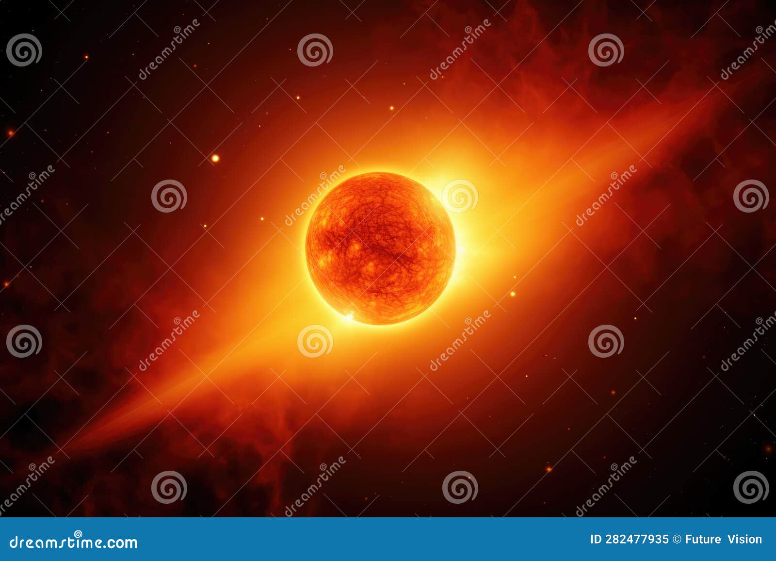 Glowing Red Sun with Light Trails and Stars in Space, Created Using ...