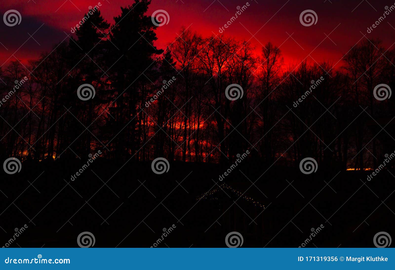 Glowing Red Sunset Behind Trees in Filipstad / Sweden Stock Photo - Image of unforgettable ...