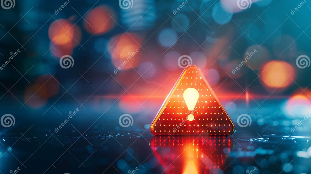 Glowing Red Warning Sign on Blurred Background Stock Illustration ...