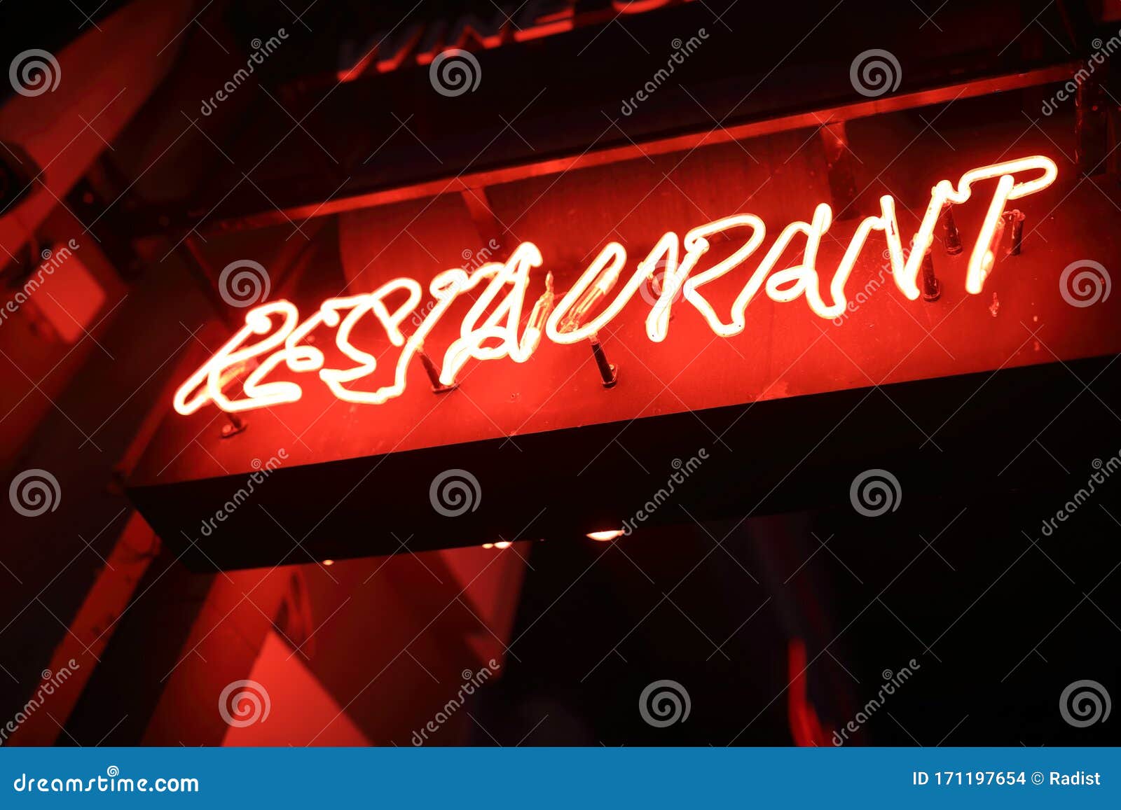 Glowing restaurant sign stock photo. Image of retro - 171197654