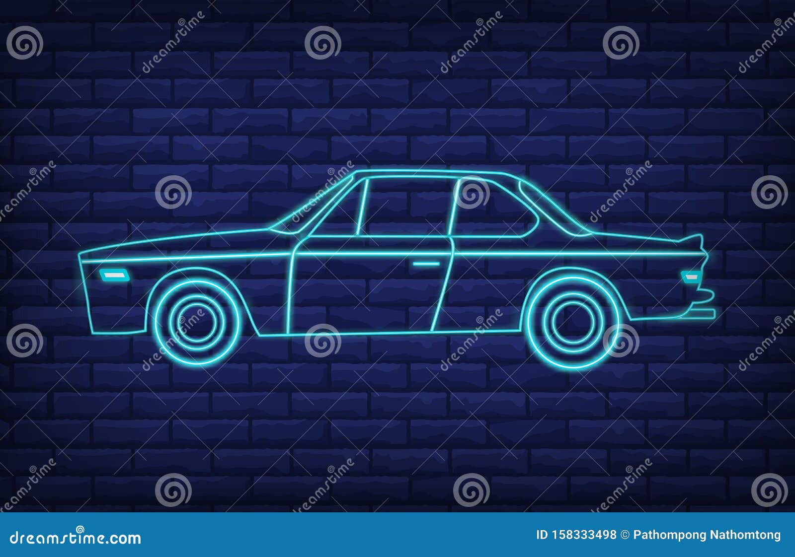 Glowing Retro Car Neon Sign Brick Wall Stock Vector - Illustration of ...