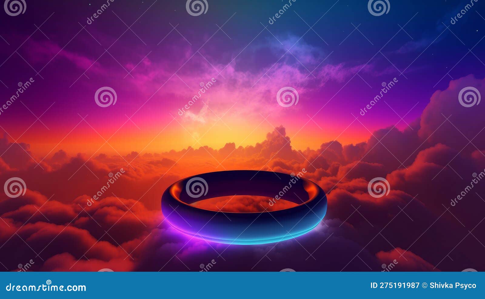 Glowing Ring Colorful Over Colorful Clouds Generative AI Stock ...