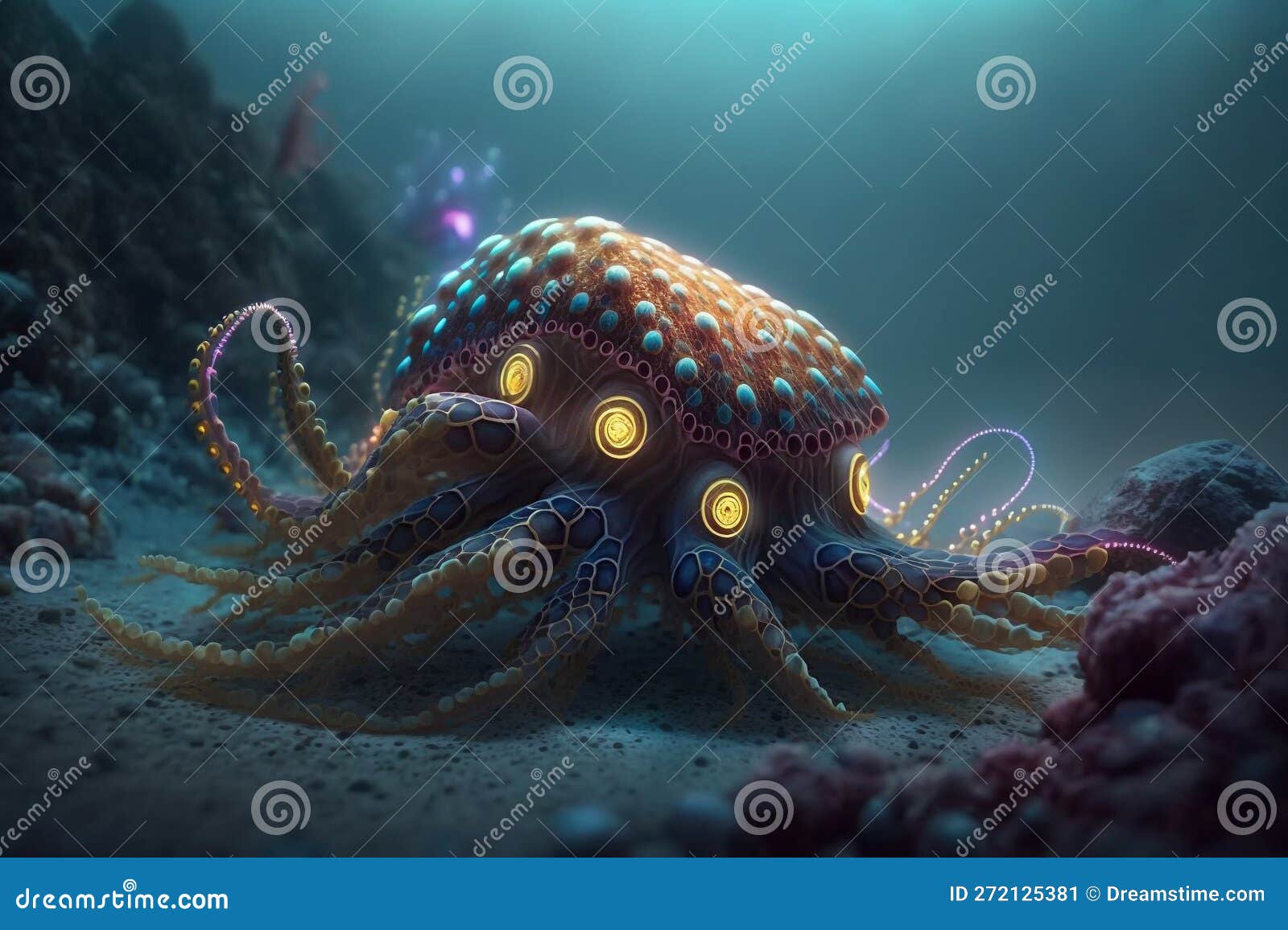 Glowing Robotic Octopus in Sea World Underwater Generative AI Stock ...