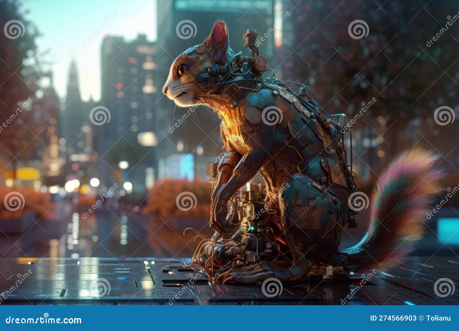 Glowing Rococo Squirrel Robot in Bionic City - Stunning Longview Shot ...