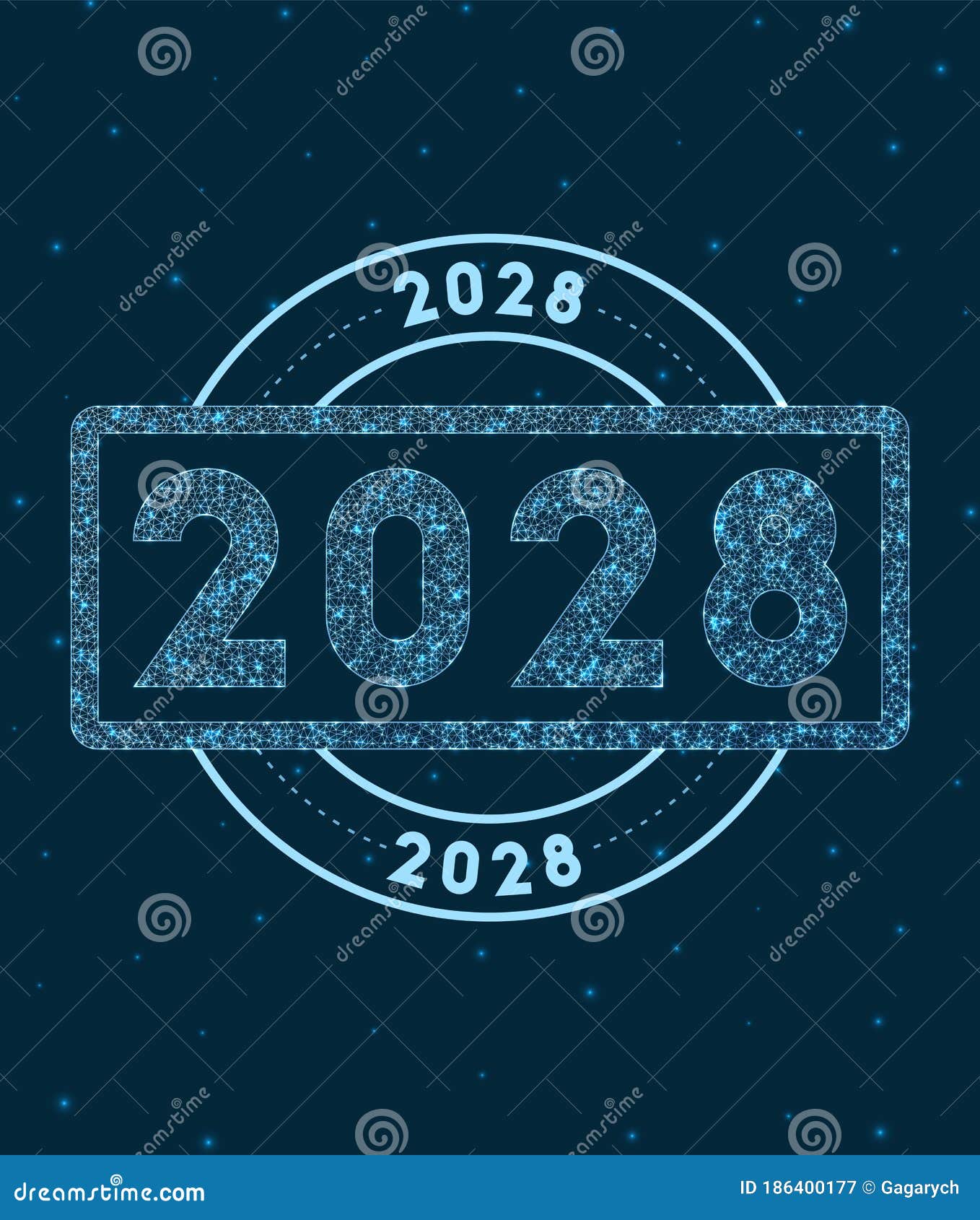 2028. Glowing round badge stock vector. Illustration of fractal - 186400177