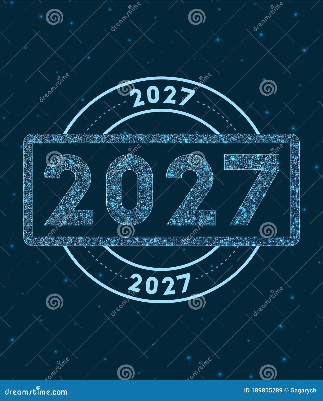 2027. Glowing round badge stock vector. Illustration of line - 189805289