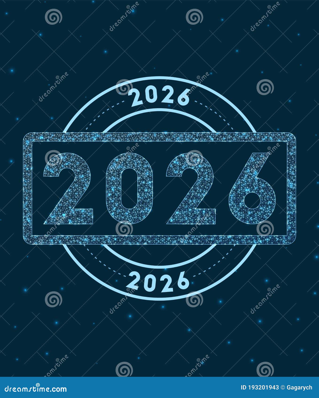 2026. Glowing round badge stock vector. Illustration of abstract ...