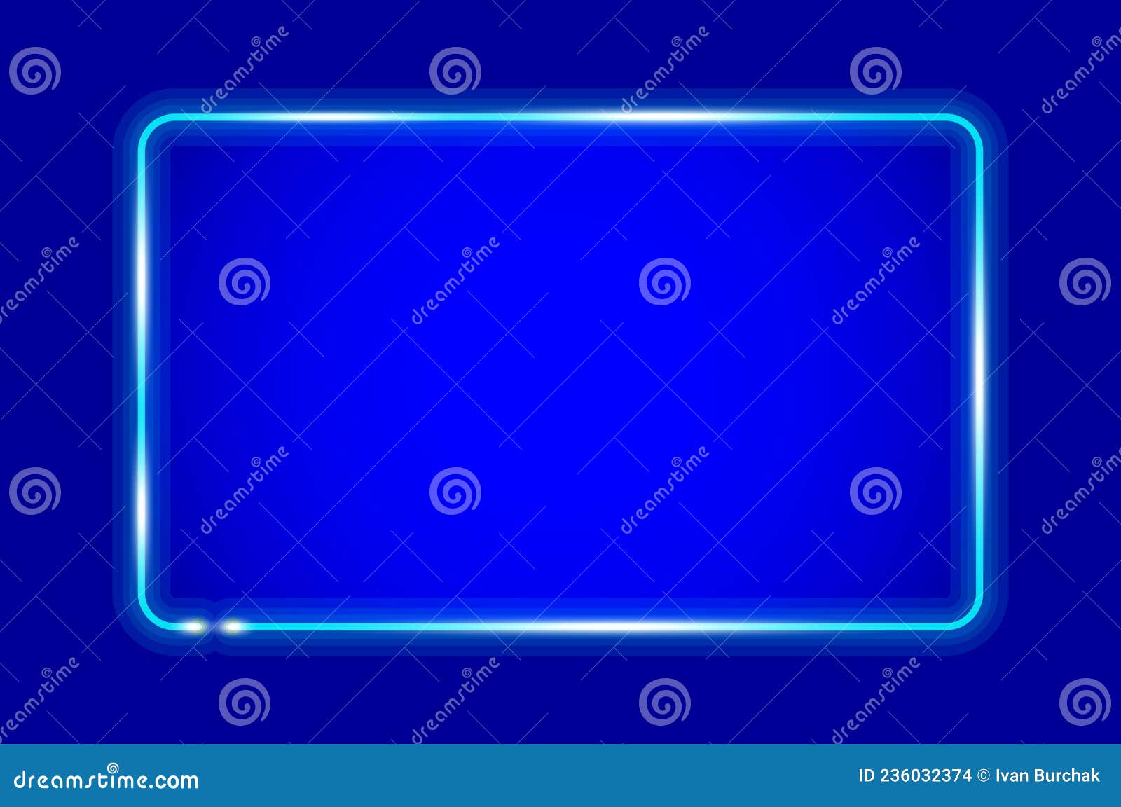 Glowing Rounded Rectangular Neon Frame, Blue Background. Realistic Vector Illustration Stock ...