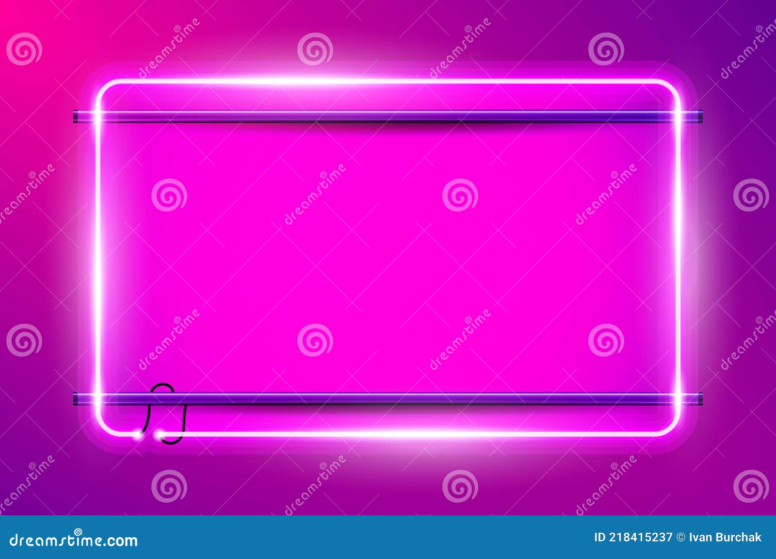Glowing Rounded Rectangular Neon Frame, Purple Background. Realistic Vector Illustration Stock ...