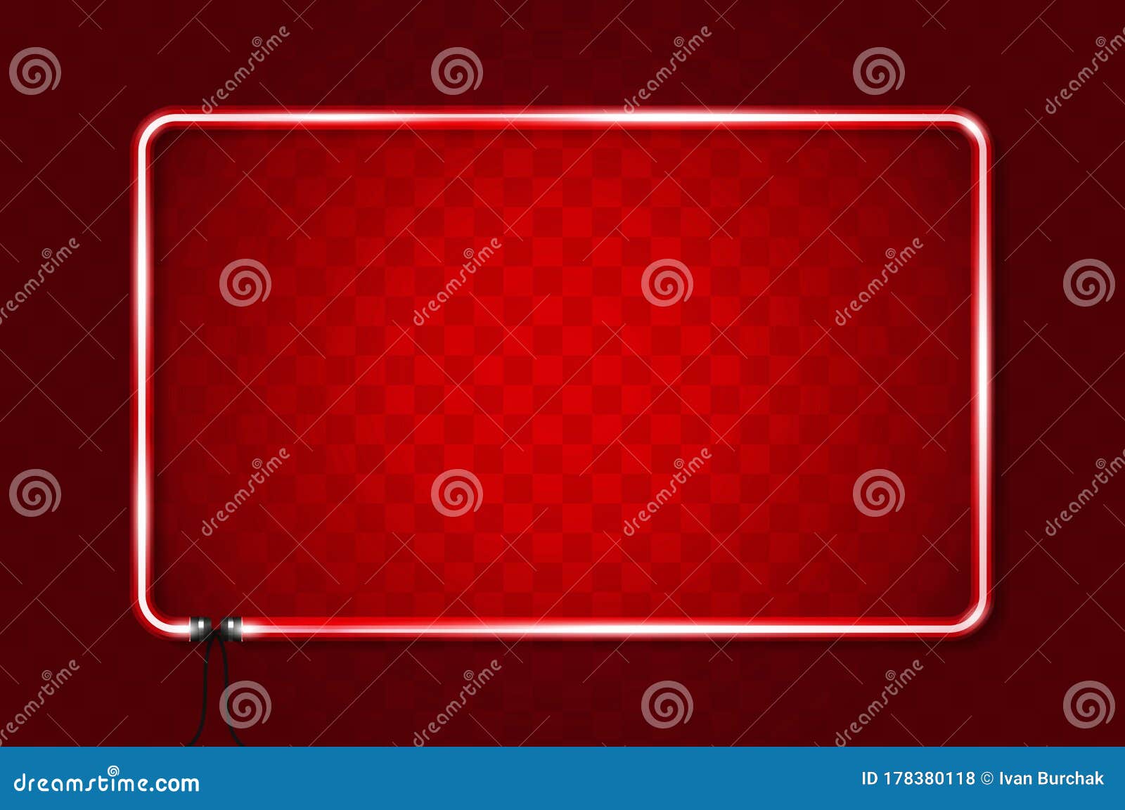 Glowing Rounded Rectangular Neon Frame, Red Background. Realistic ...