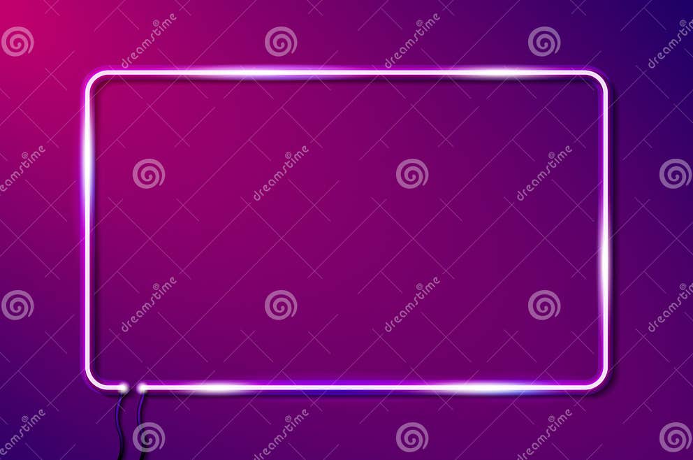 Glowing Rounded Rectangular Neon Frame, Violet Background. Realistic Vector Illustration Stock ...