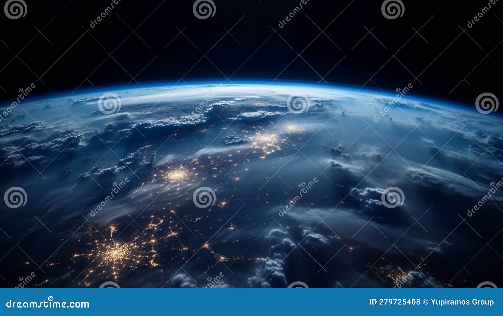 Glowing Satellite Orbits Dark Planet in Deep Space at Night Generated ...