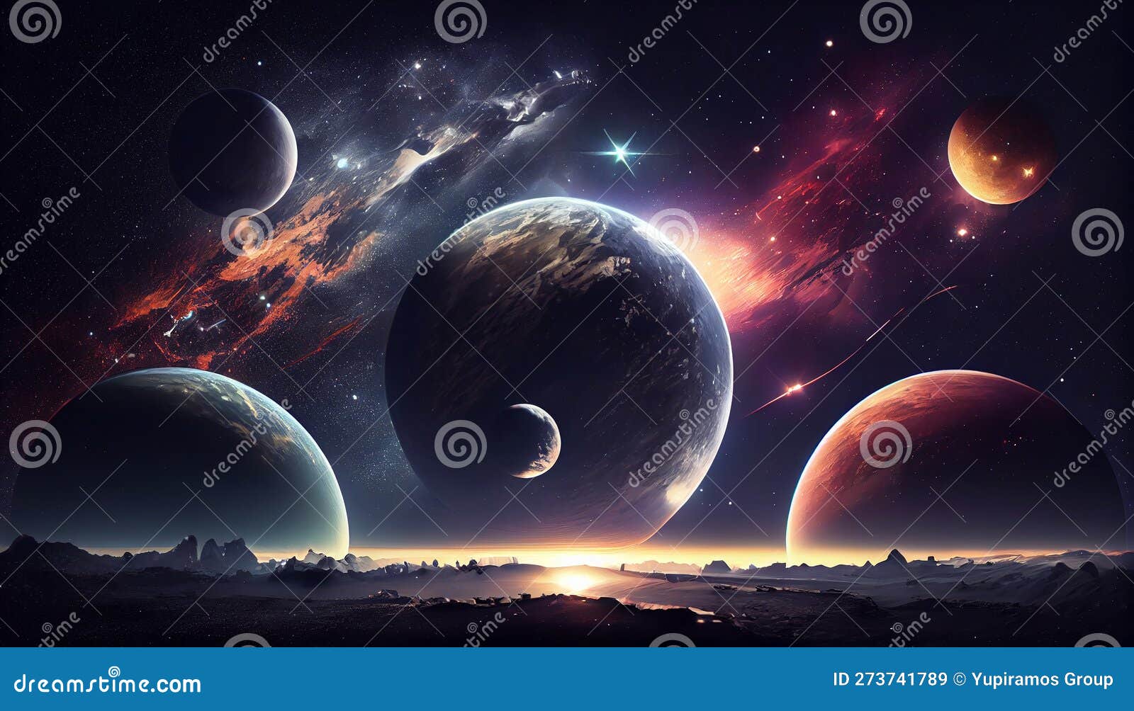 Glowing Satellite Orbits Planet in Star Filled Galaxy Generated by AI ... Glowing Satellite Orbits Planet in Star Filled Galaxy Generated by AI ...