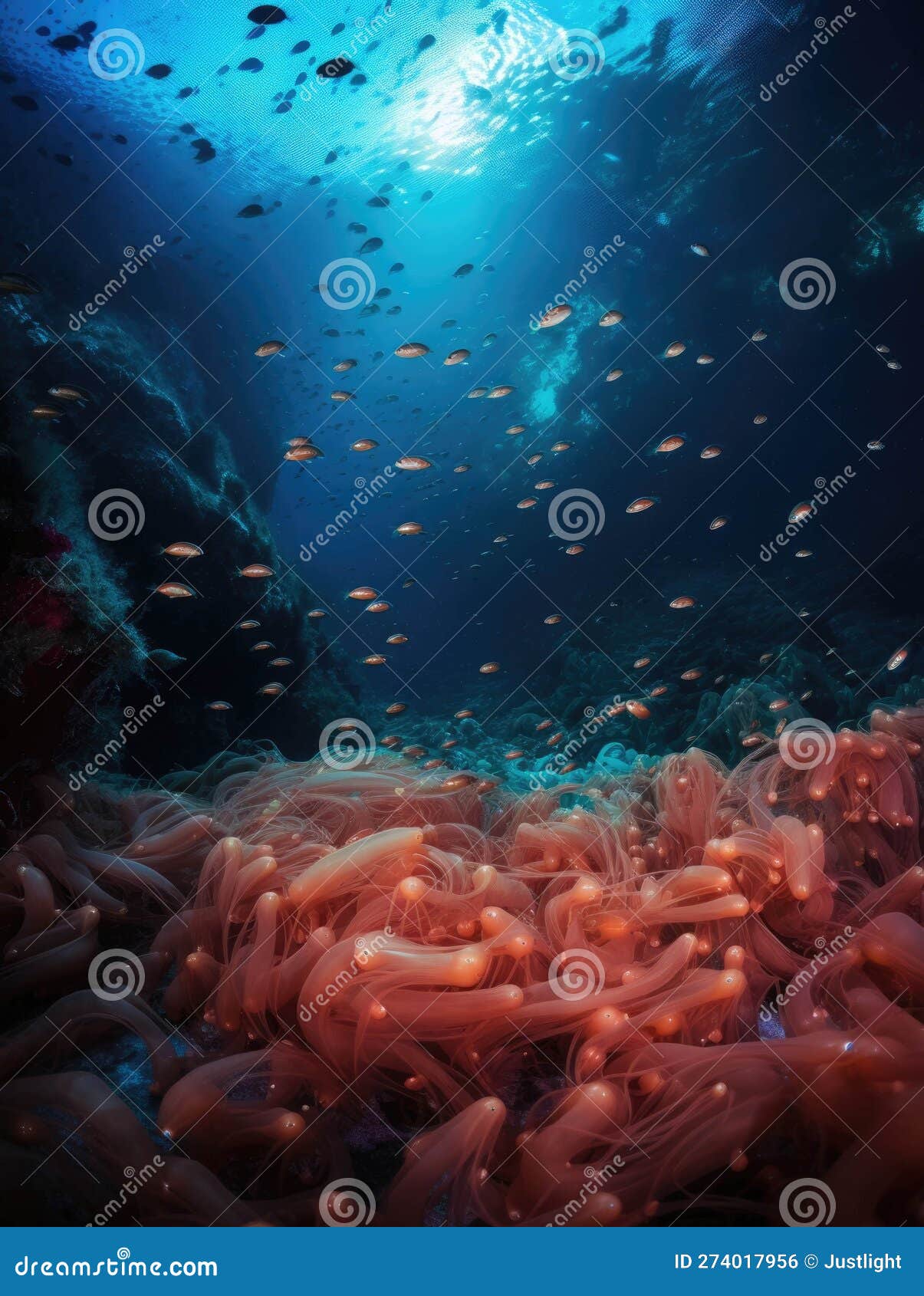 Glowing Schools of Krill Shimmering in the Deep. Stock Illustration ...