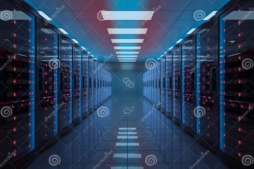 Glowing Server Racks Symbolize Efficiency and Advanced Technology Stock ...